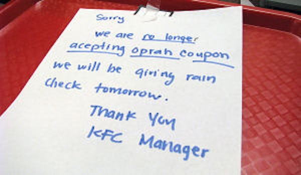 TV-vedette Oprah Winfrey bezorgt KFC nachtmerries